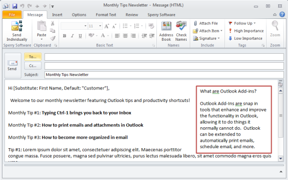 Outlook Send Individually Add In Sperry Software