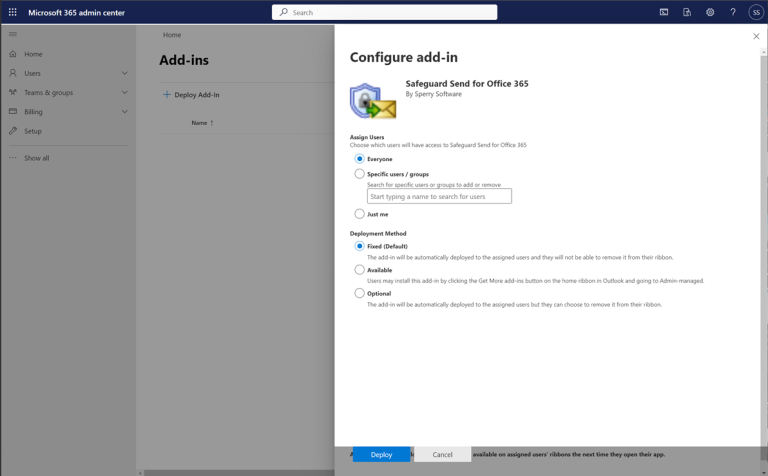 Deploying Safeguard Send for Microsoft 365